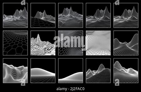 Wireframe landscape backgrounds set. EPS 10 Vector illustration ...