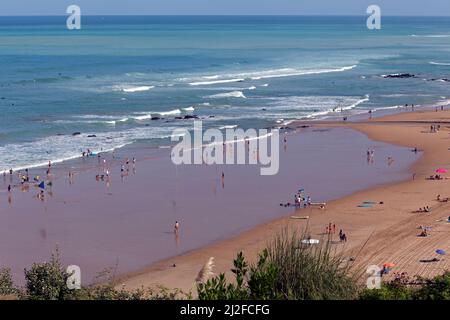 Overhead view of Uhabia Beach. Holiday activities. Bidart, Pyrenees ...