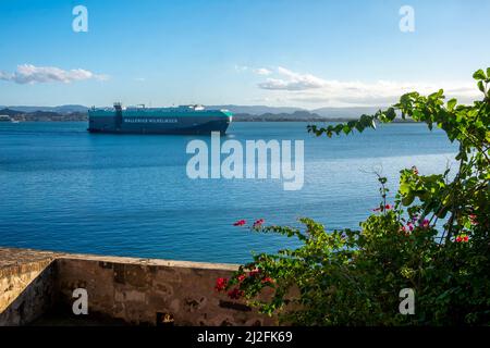 PUERTO RICO San Juan Cargo container ship leave port Stock Photo - Alamy