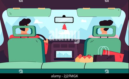 Rear view from backseat of driver and passenger in car isolated flat ...
