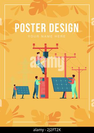 Solar power plant maintenance. Utility workers repairing electric ...