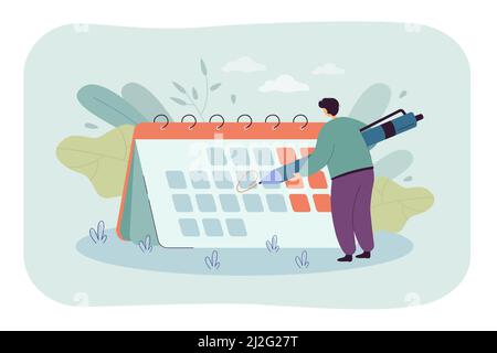 Tiny man in front of giant calendar cartoon vector illustration Stock ...