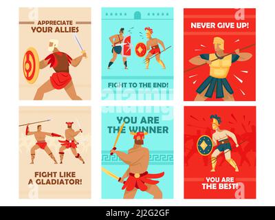 Trendy poster designs with Coliseum gladiators. Vivid brochures with ...