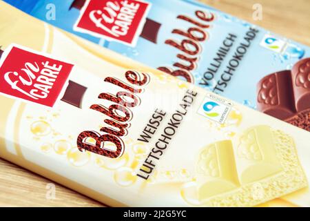 Hamburg, Germany - March 30 2022: 1 Tafeln Choceur Marzipan Schokolade ...