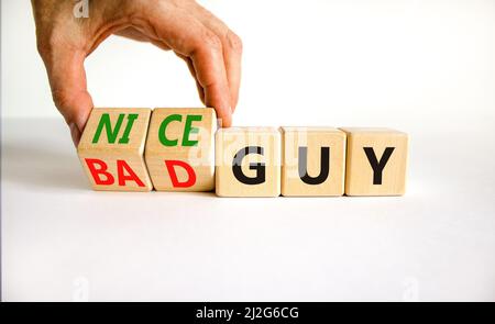 Nice or bad guy symbol. Businessman turns cubes and changes concept ...