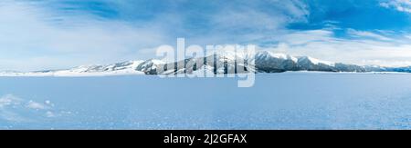 Snow covers the Sawtooth Mountains in the Sawtooth National Recreation ...
