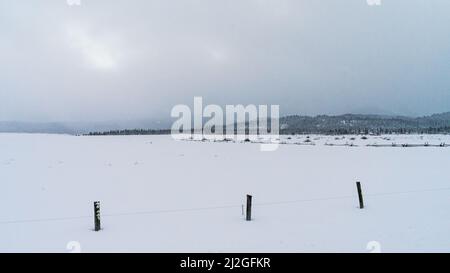Snow covers the Sawtooth Mountains in the Sawtooth National Recreation ...