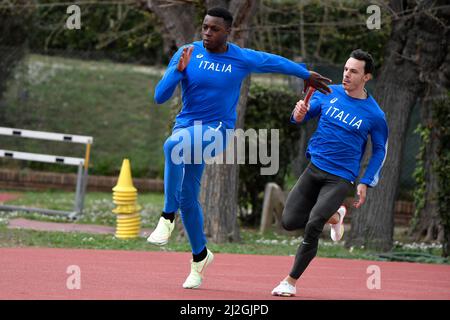 Italian track and field sprinters Chituru Ali and Giovanni Galbieri ...