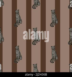 Leopard sitting seamless pattern. Vintage wildlife animals background ...