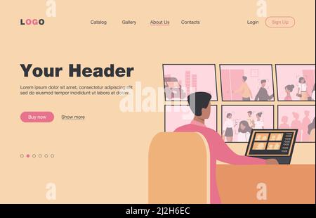 Surveillance monitoring room. Man watching surveillance camera on ...