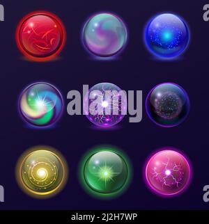 Magic balls. Colorful orb, fantasy crystal sphere, magician energy ...