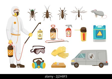 Pest control service cartoon vector of exterminator, insects and bugs ...