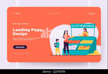 Woman with son choosing fresh vegetables. Farm, eco, market flat vector ...