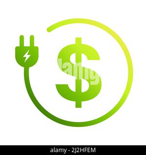 Cost dollar power efficiency icon vector save energy with electric plug ...