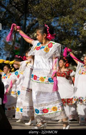 Teacher and girls folkloric dance Cinco de Mayo festival Stock Photo ...
