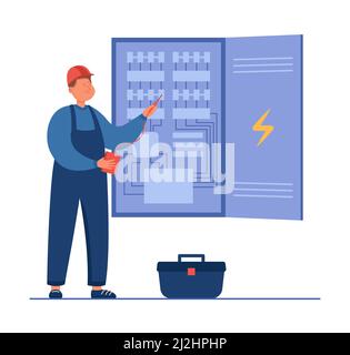 Cartoon electrician working with electric cabinet Stock Vector Image ...
