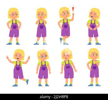 Illustration of the different moods of a young girl on a white ...