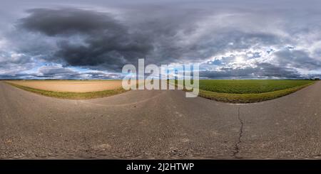 360° view of spherical hdri 360 panorama on gravel road among fields in ...