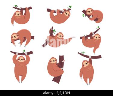 Sloth hanging from tree branch vector glyph icon. Relaxation and sleep ...