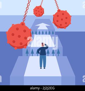 Overcome challenge vector illustration: resilient businessmen with ambitious goals climbing ...