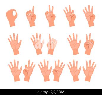 Hands counting. Count on fingers showing number one, two, three, four and five. Hand icons ...