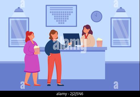 Cartoon cashier behind counter selling tickets at movie theater Stock Vector Image & Art - Alamy