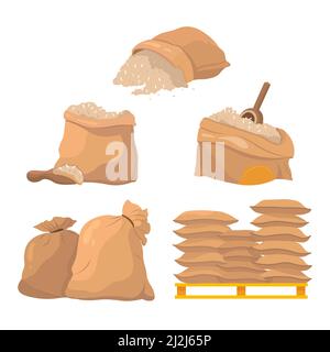 Pallet with grain bags. Flour storage. Rice sacks cargo Stock Vector ...