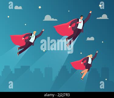 Business superheroes background. Male in action poses powerful teamwork ...