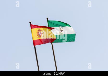 SEVILLE, ANDALUSIA / SPAIN - MAY 10, 2018 - The typical colorful and ...