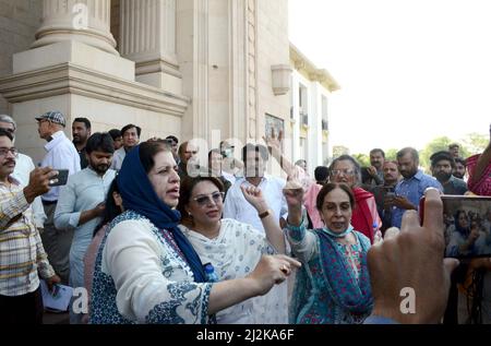 Tehreek-e-Insaf (PTI) Opposition members of Punjab Assembly are holding ...