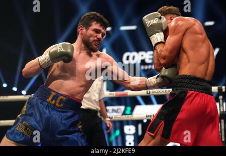 Luke Cope (left) and Lee Connelly in the super light weight bout at the ...