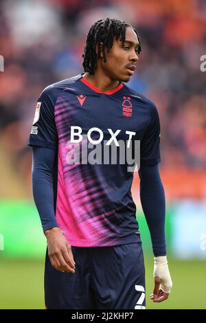 BLACKPOOL, UK. APR 1ST Djed Spence of Nottingham Forest in action ...