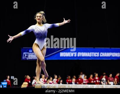 California gymnast Nevaeh DeSouza competes against Arizona State during ...
