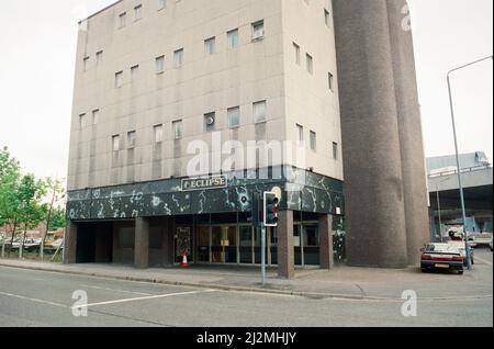 Exterior of the Eclipse nightclub, Coventry. 4th June 1991 Stock Photo ...