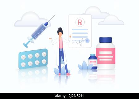RX prescription concept. Doctors and pills. Vector rx prescription ...