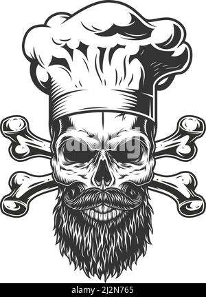 Vintage monochrome chef skull with crossed knives isolated vector ...