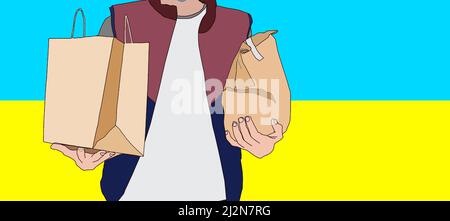 Cardboard box Ukraine. flag of ukraine. delivery man Stock Photo - Alamy