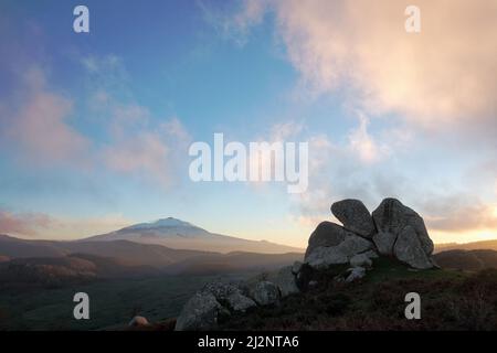 sunset at Argimusco mount Etna Sicily Stock Photo - Alamy