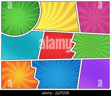 Twisted comic book radial rays, lines. Comics background with motion ...