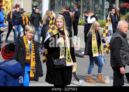 Sutton United fans with scarves and flags prior to kick off Stock Photo ...