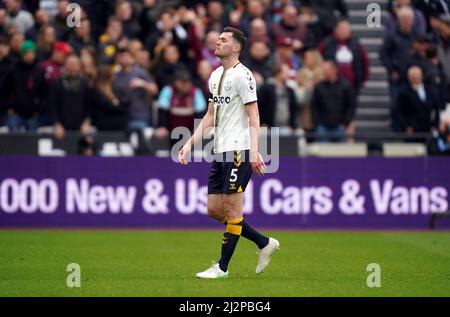 Michael Keane of Everton is shown a red card, sent off by Referee, Tom ...