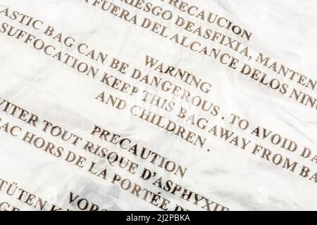 Danger from Suffocation warning (in English & multi langage) on ...