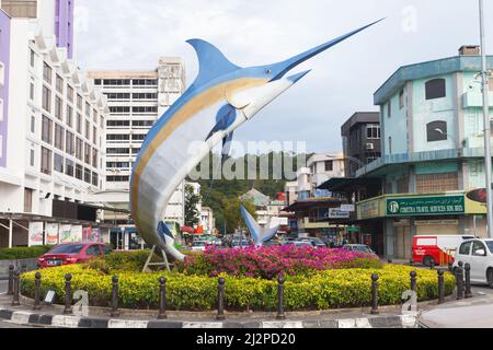 MARLIN FISH STATUE ON ROUNDABOUT, KOTA KINABALU, SABAH, MALAYSIA Stock ...