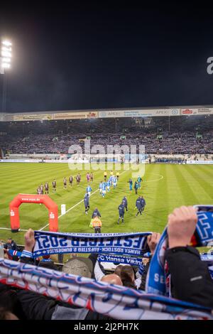 The football match of Hansa Rostock against St. Pauli in Rostock ...