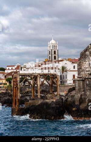 Garachico, Spain, August 2, 2021: Castle of San Miguel in the old port ...