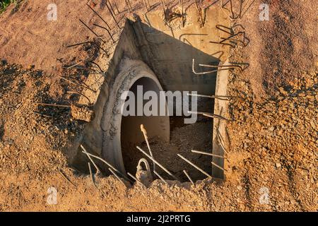 Laying of a concrete rain drain. Thai concrete culvert and drainage ...