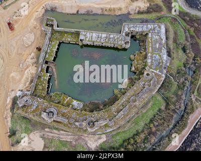 Aerial drone. Cliffe fort on the river Thames in Kent, England Stock ...