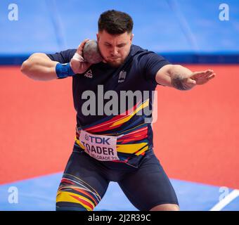 Andrei Rares Toader ROU competing in the men’s shot put on Day Two of ...