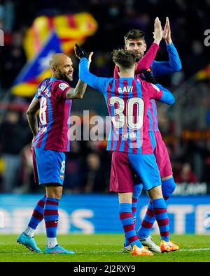 Gerard Pique of FC Barcelona and Pablo Sarabia of Sevilla FC (Photo by ...