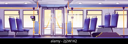 Interior of bus salon. Public city transport. Empty lounge inside ...